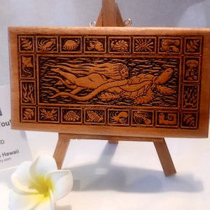 Hawaiian Engraved Desk Art Plaque Solid Koa Swimming - Etsy