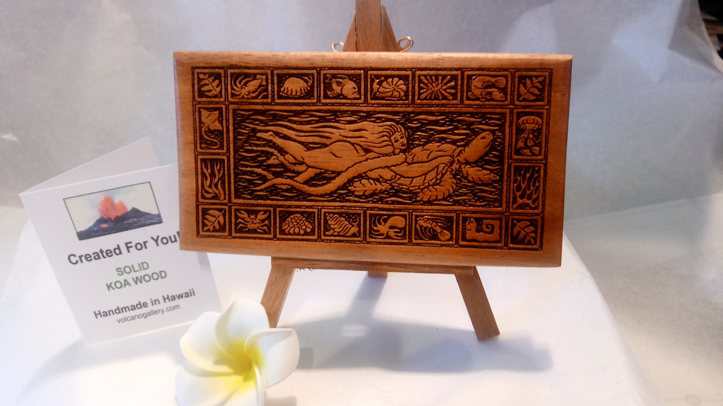 Hawaiian Engraved Desk Art - Plaque - Solid Koa - Swimming With Honu - Etsy