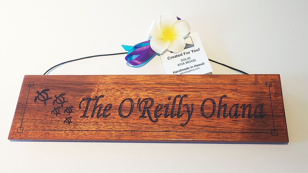 Personalized Koa Wood Family Name Sign With "good Luck" Turtles ...