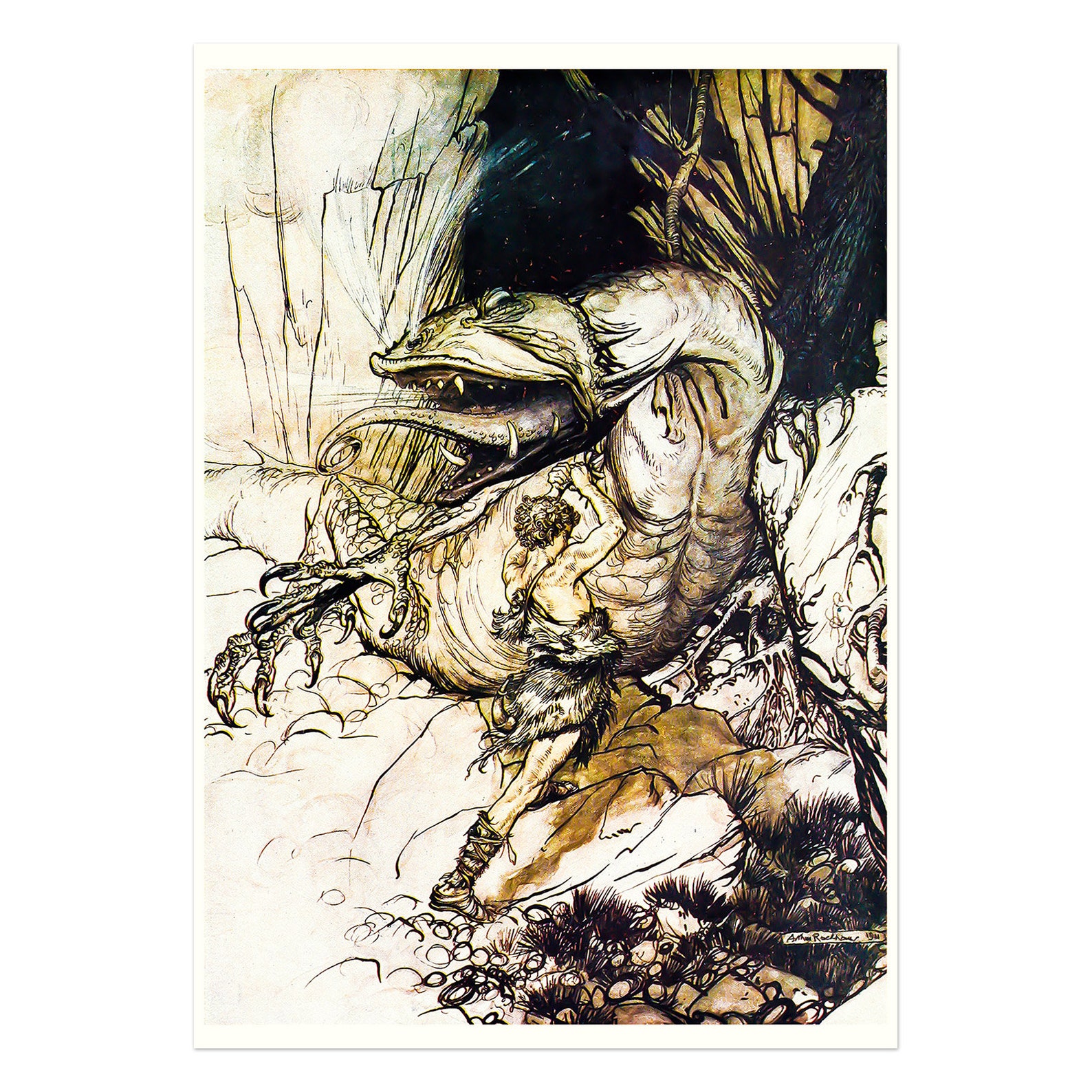 Siegfried sigurd Slaying Fafnir Beautiful Old Illustratio - Etsy