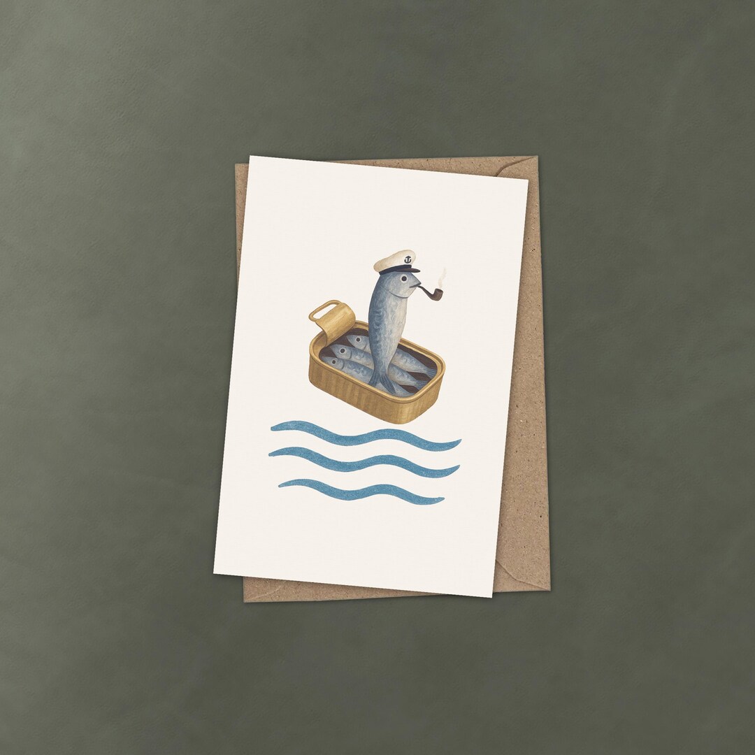 Captain Sardine Folded Greeting Card 4x6" (10x15cm), Nautical ...