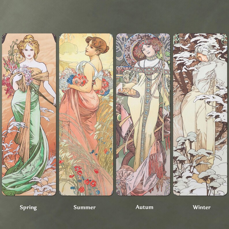 Alphonse Mucha Four Seasons Bookmarks – Art Nouveau Gift – Vintage Art ...