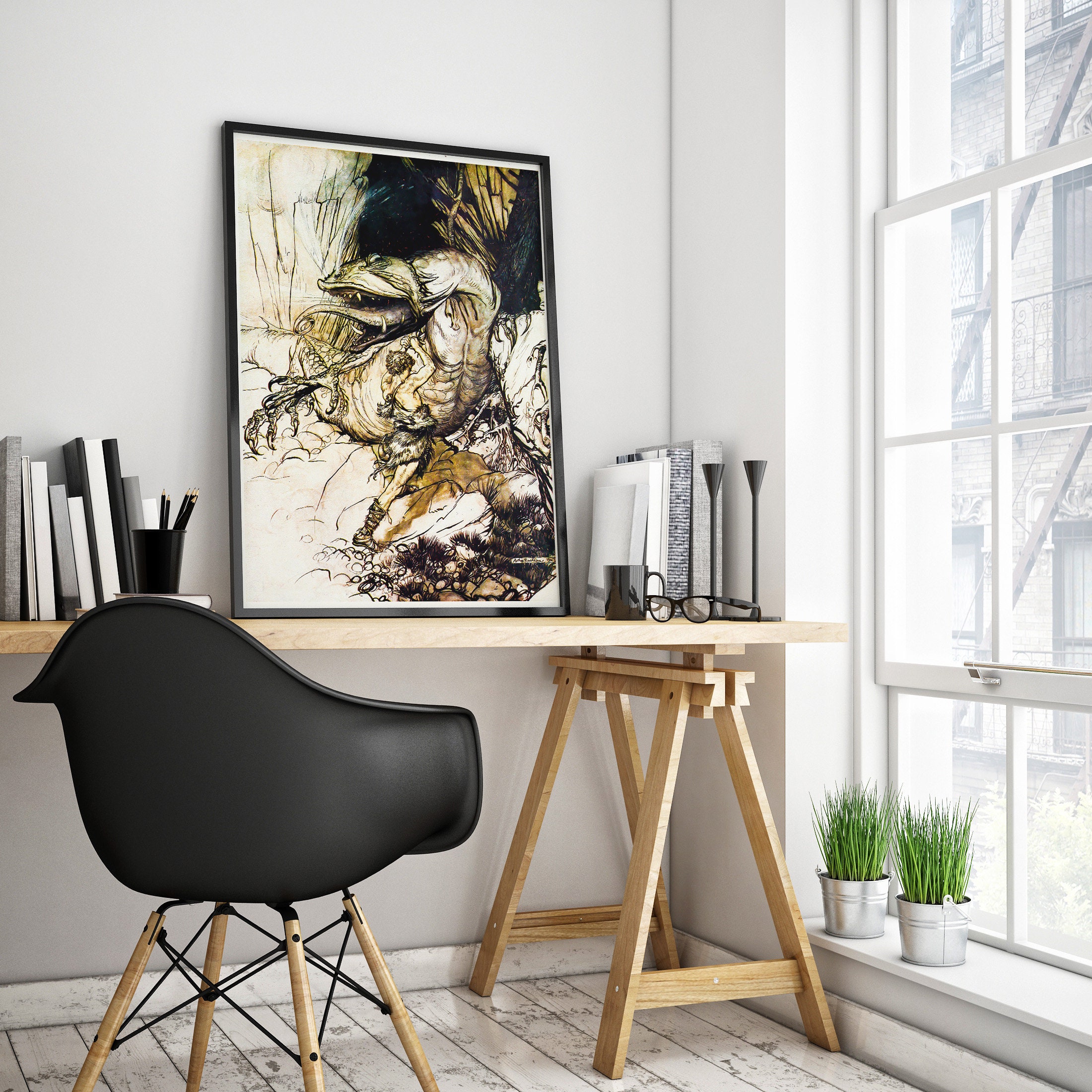 Siegfried sigurd Slaying Fafnir Beautiful Old Illustratio - Etsy