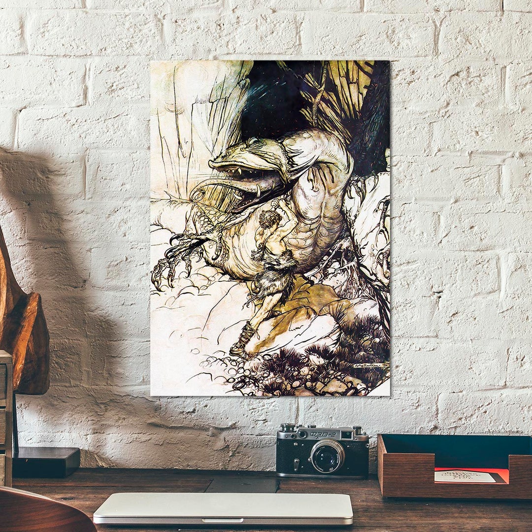 Siegfried sigurd Slaying Fafnir Beautiful Old Illustratio - Etsy