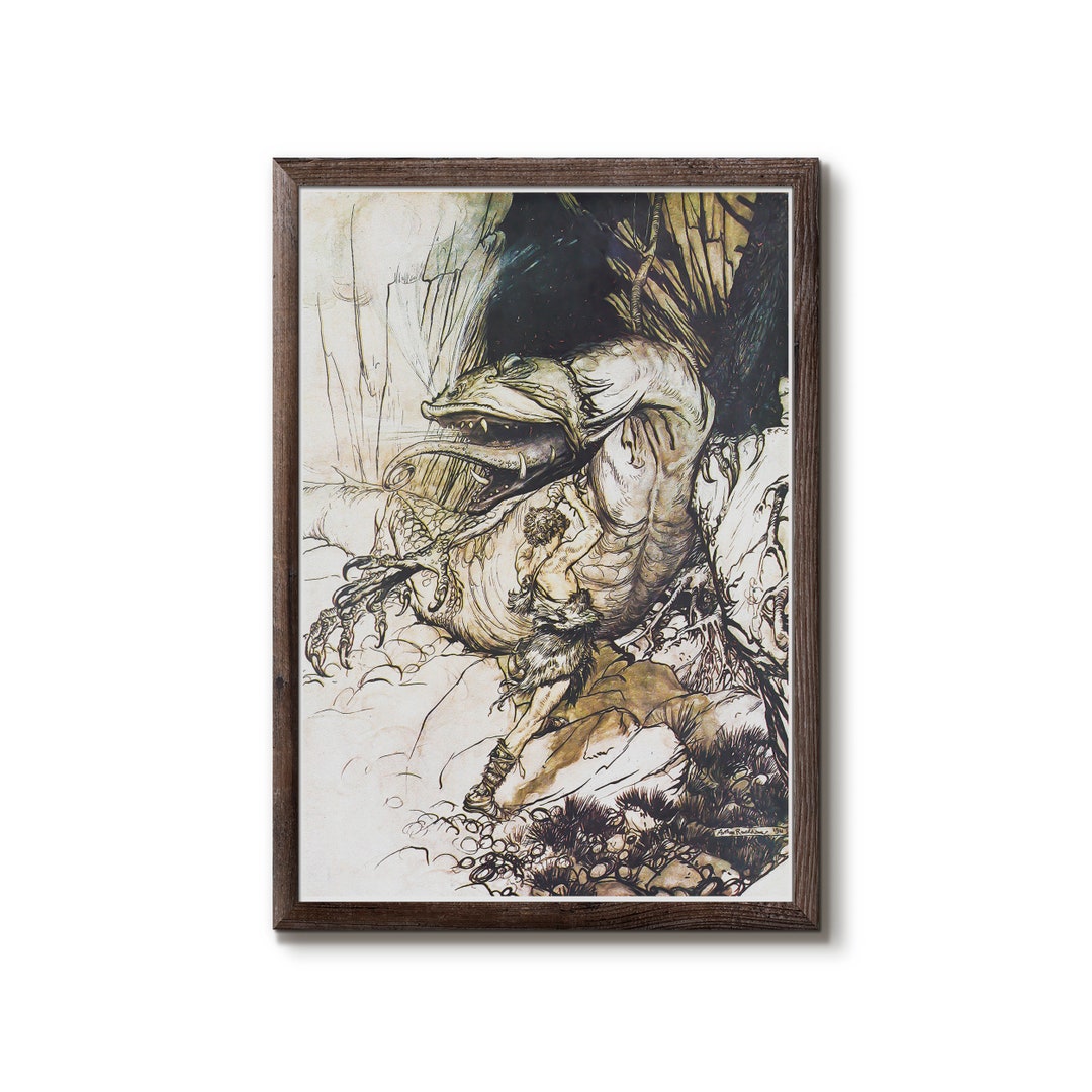 Siegfried sigurd Slaying Fafnir Beautiful Old Illustratio From 1911 ...