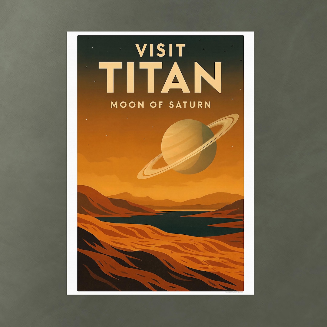 Visit Titan Poster – Vintage Art Deco Style Travel Print of Saturn’s ...