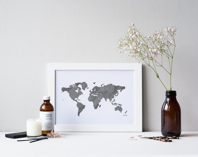 World Map Drawing Print - Etsy