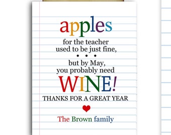 Custom Funny Wine Labels for Teacher Appreciation Week - Etsy