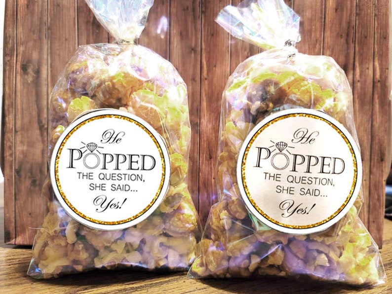 Printable Popcorn Labels for Engagement Party / He Popped the - Etsy