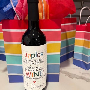 Teacher Wine Label / Teacher End of Year Gift / Teacher Appreciation ...