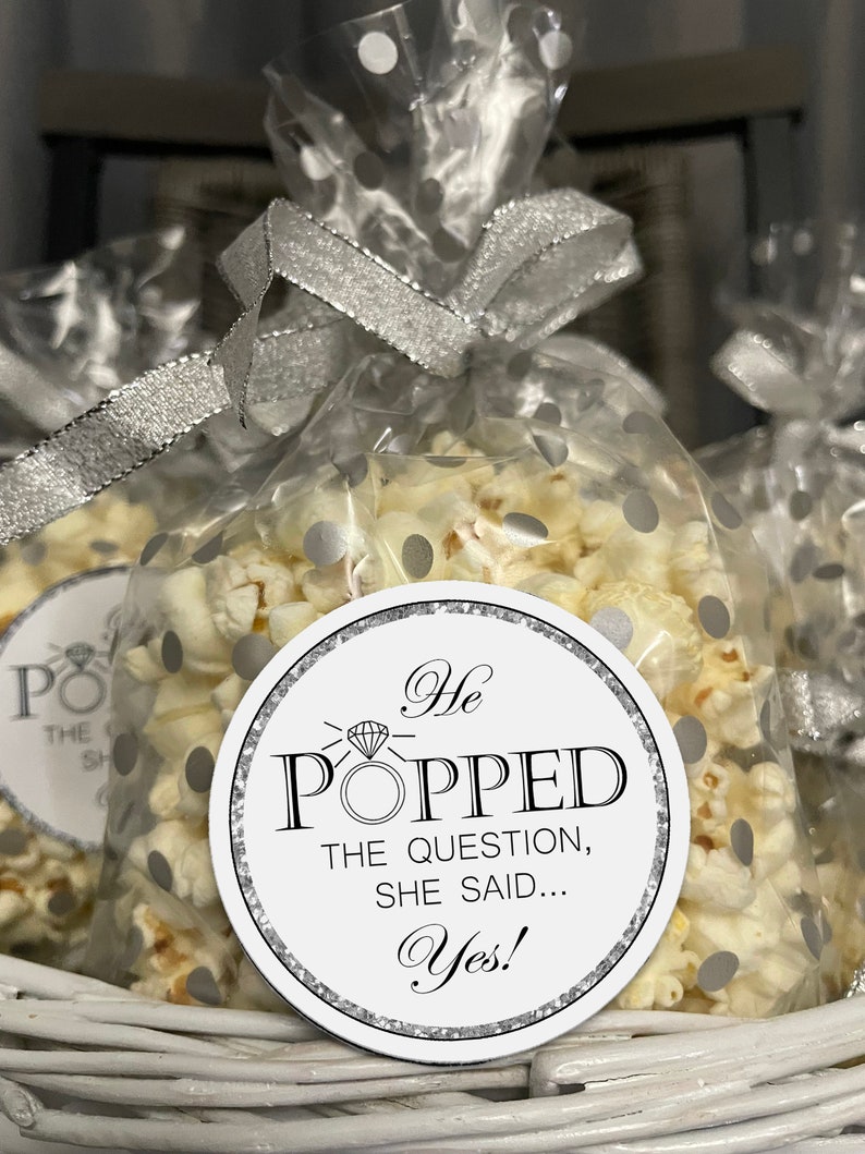 Engagement Party Popcorn Favor Labels, He Popped the Question, She Said ...