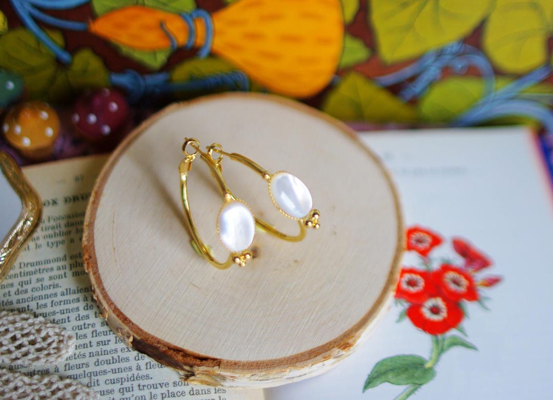 Pendientes Mia Creole – Piedras de nácar o ágata verde – Latón bañado ...