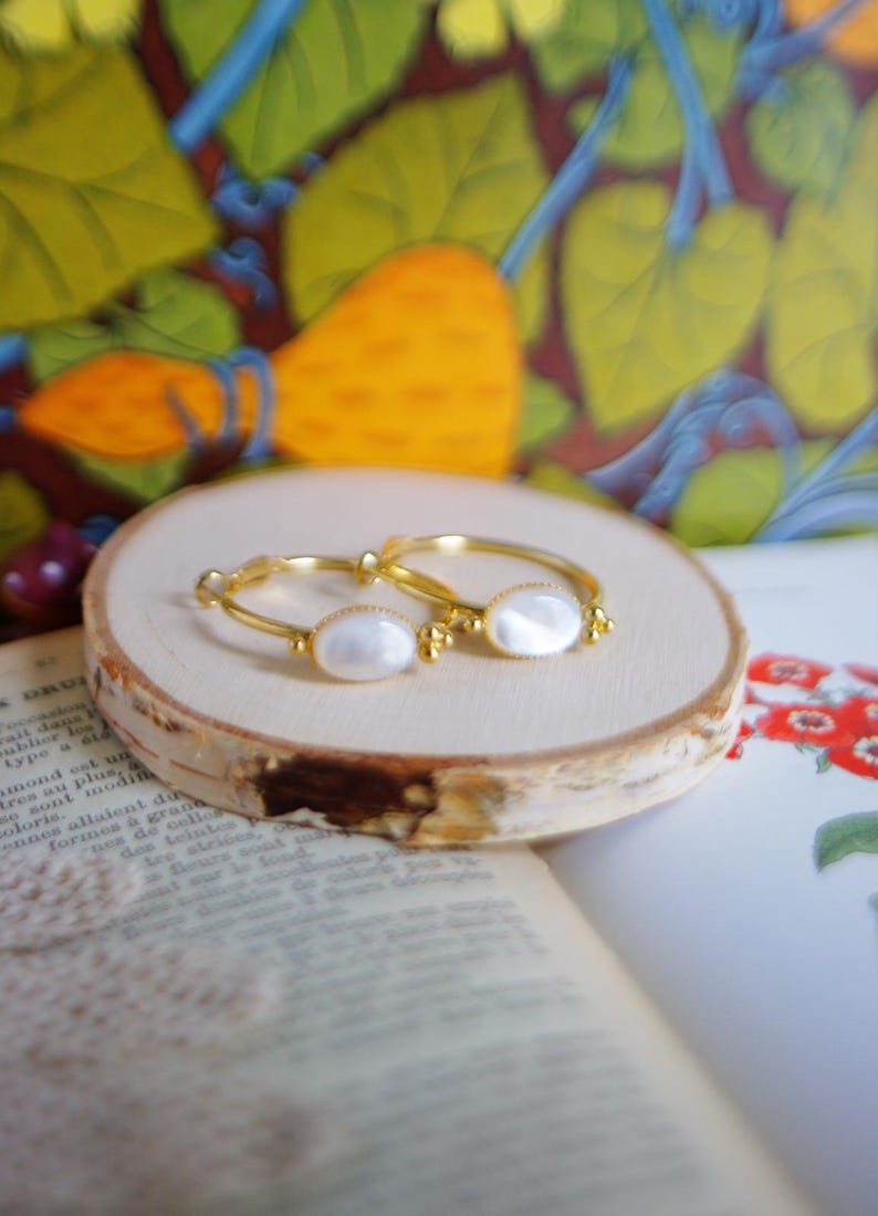 Pendientes Mia Creole – Piedras de nácar o ágata verde – Latón bañado ...