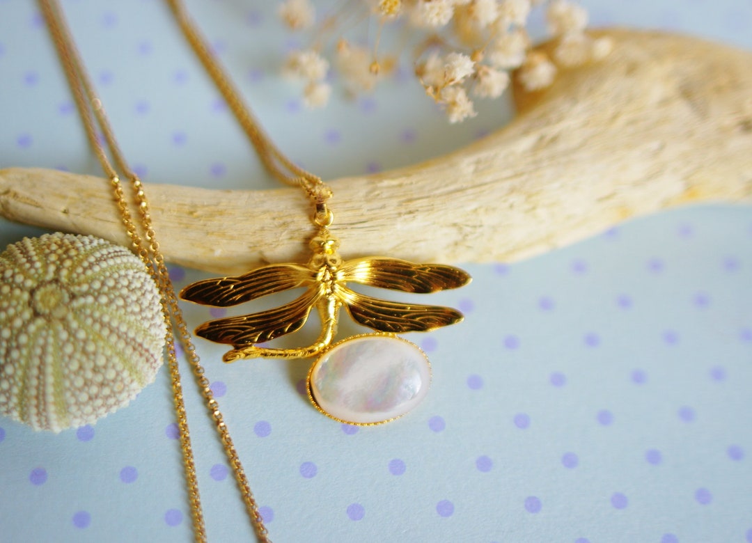 Collier Libellule or Style Bohème Art Déco Pierre Nacre - Etsy