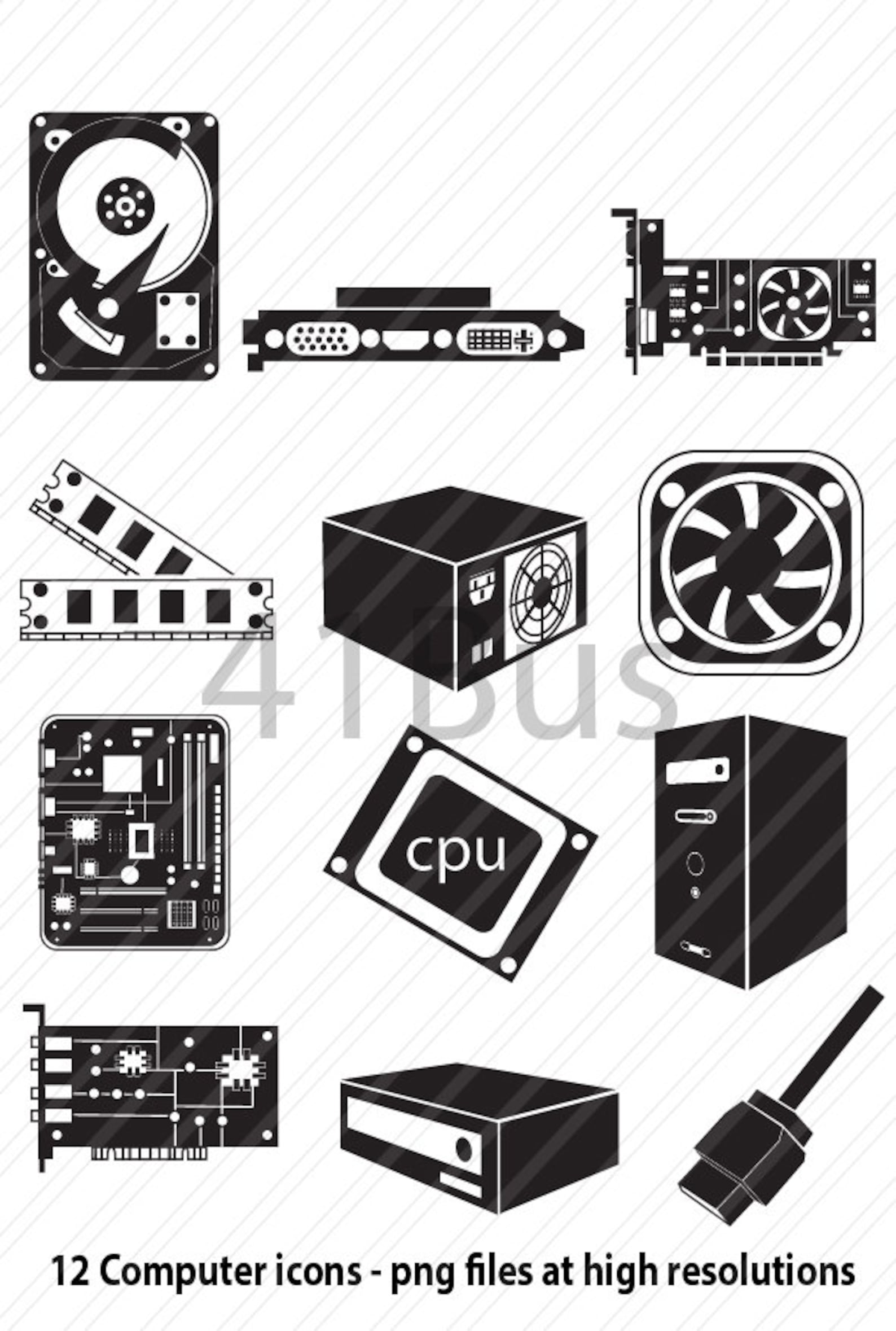 Set of Computer Components Clip Art Icons, Digital Clipart Set PNG - Etsy