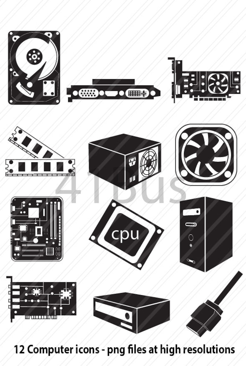 Set of Computer Components Clip Art Icons, Digital Clipart Set PNG - Etsy