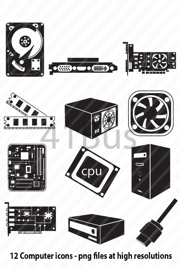 Set of Computer Components Clip Art Icons, Digital Clipart Set PNG - Etsy