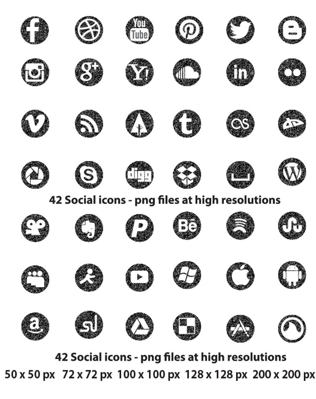 42 Social Icons, 50 X 50 Px Png, 200 X 200 Px , Png ,psd - Etsy