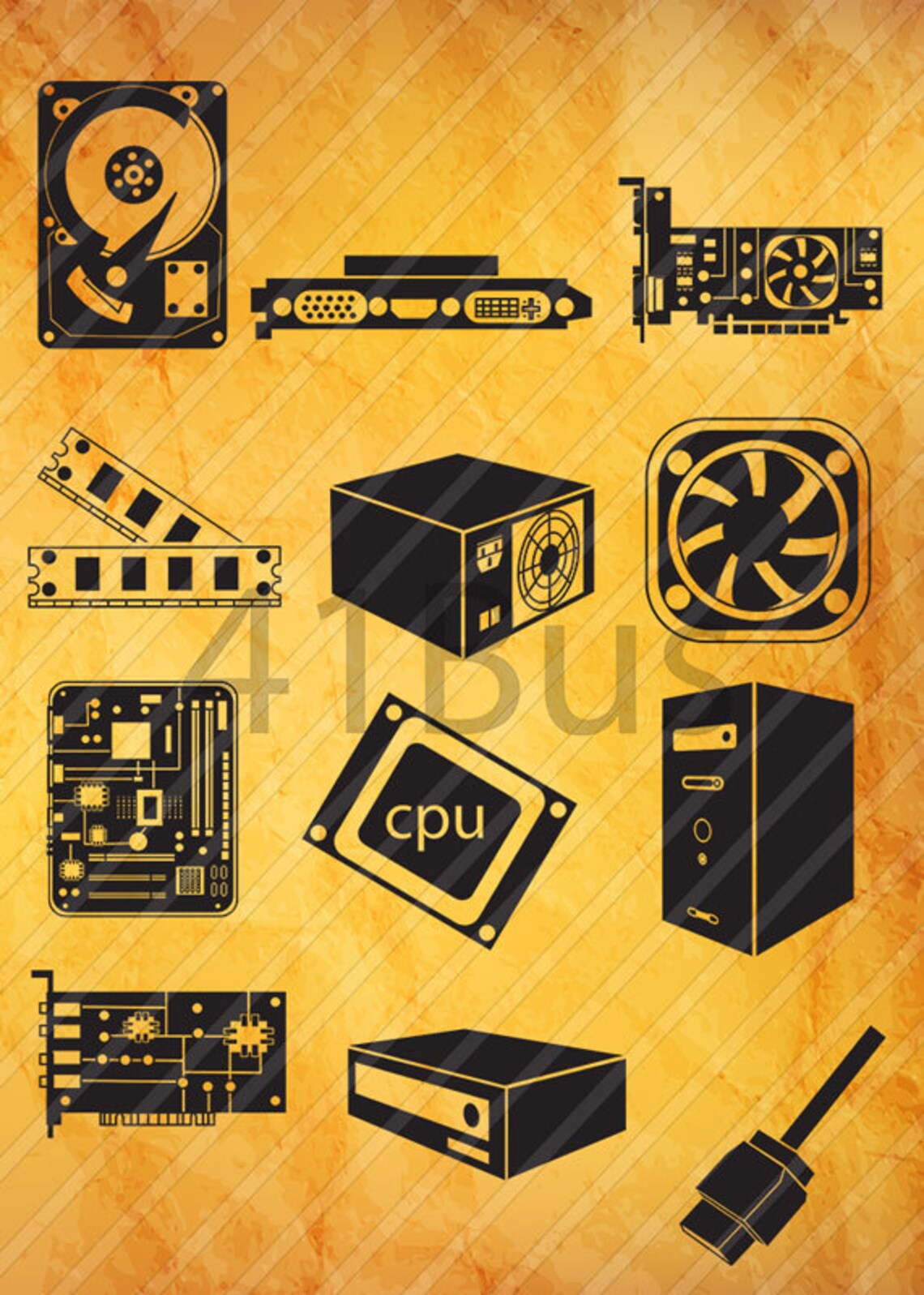 Set of Computer Components Clip Art Icons, Digital Clipart Set PNG - Etsy