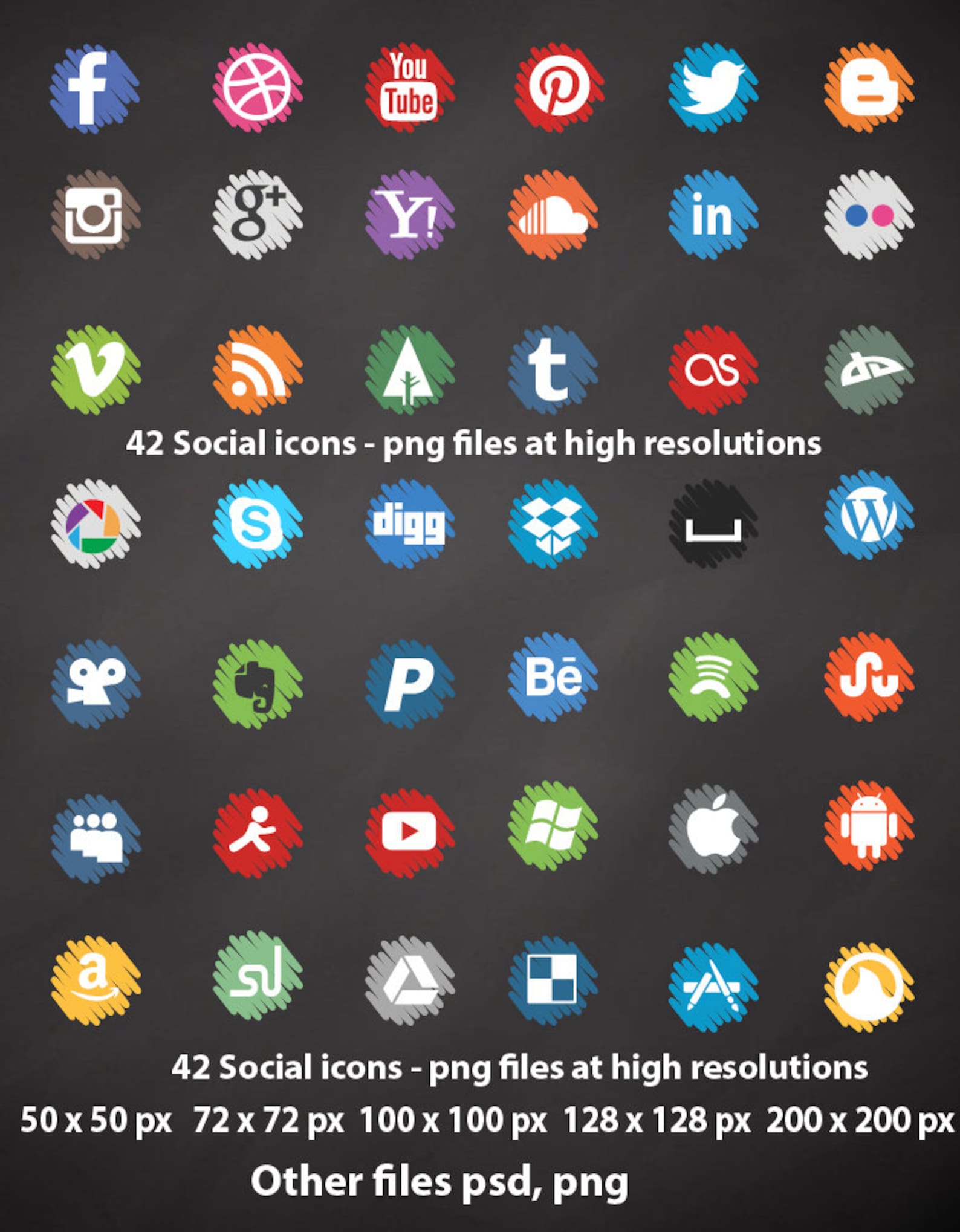 42 Round Social Icons, 50 X 50 Px Png, 200 X 200 Px , Png ,psd - Etsy
