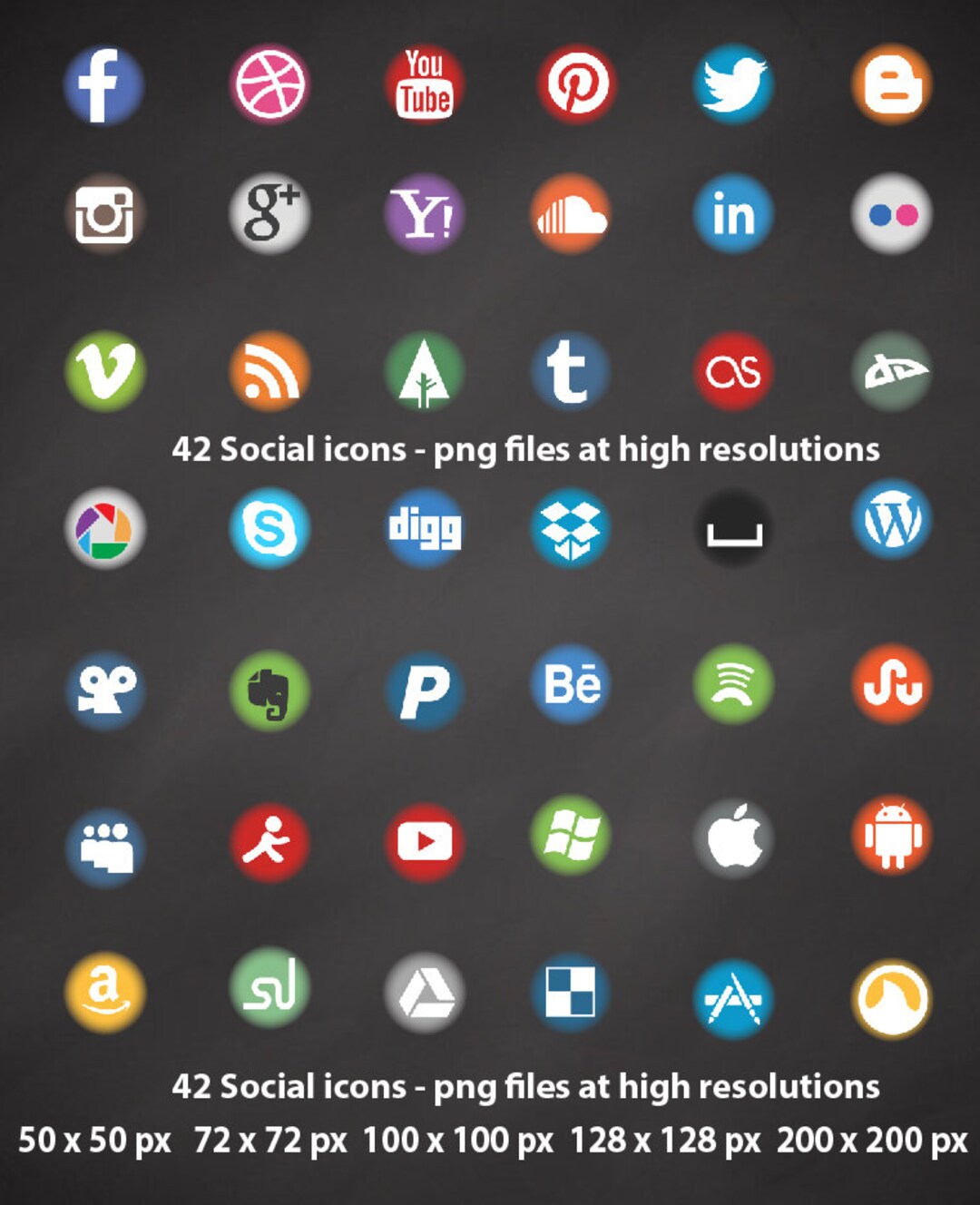 42 Round Social Icons, 50 X 50 Px Png, 200 X 200 Px , Png ,psd - Etsy