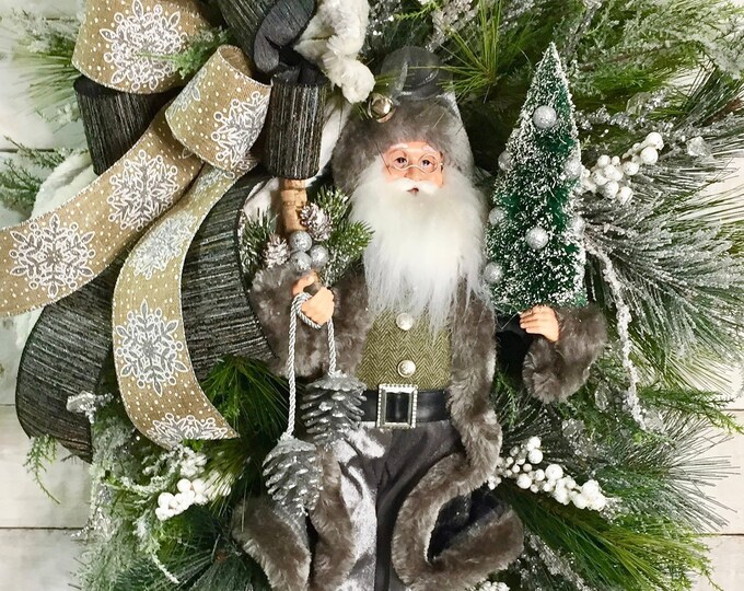 Santa Teardrop Swag, XL Santa Christmas Swag, Elegant Santa Wreath Swag ...