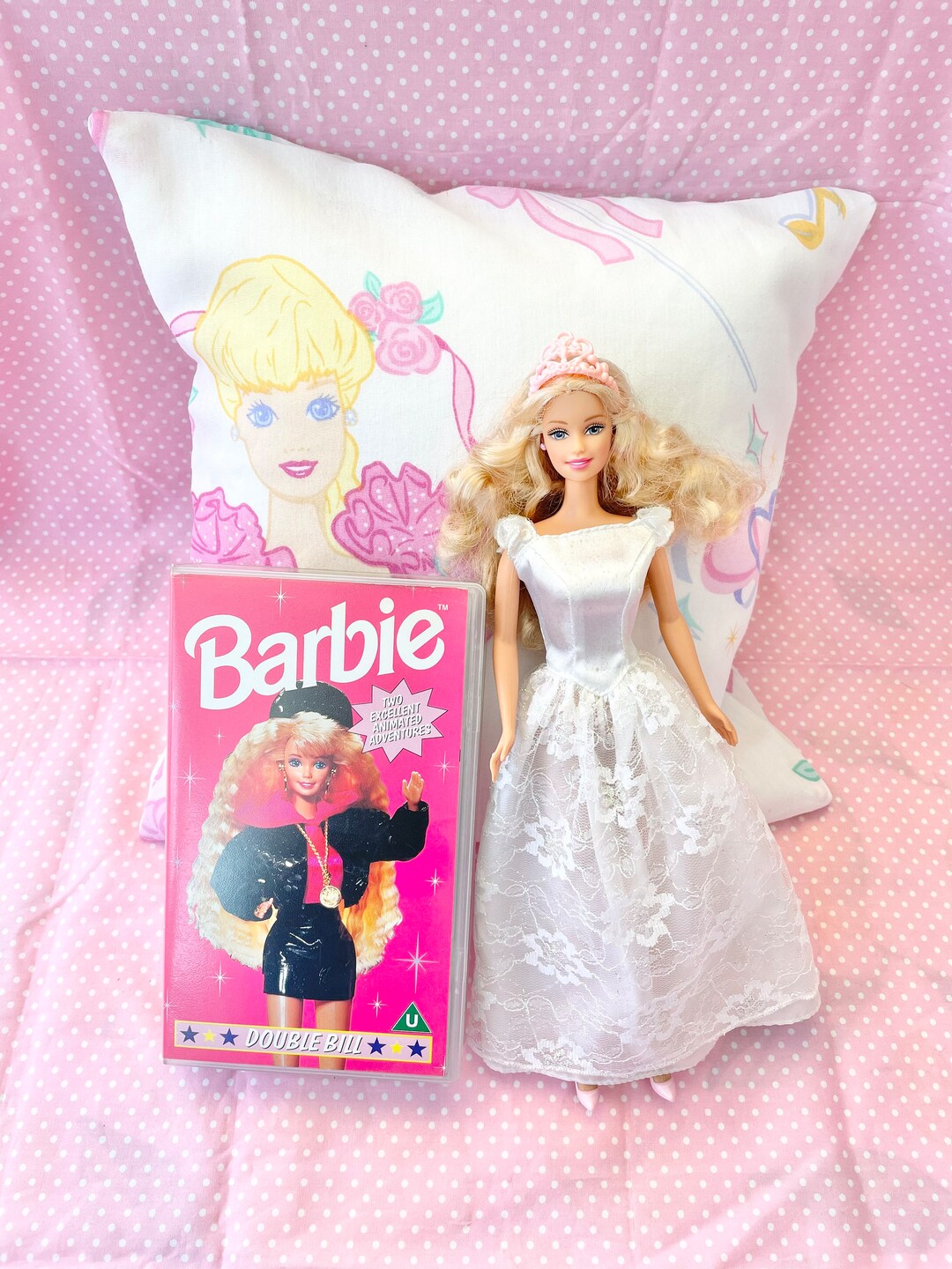 90s Vintage Barbie Gift Set Doll VHS & Cushion - Etsy