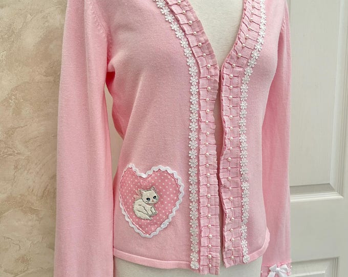 Vintage Early 2000s up Cycled Cat Motif Cardigan 33-36 Inch Chest - Etsy