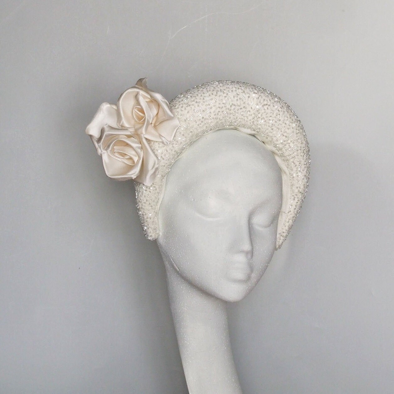 Birdcage Veil Ivory Fascinator Bridal Headband Beaded Halo | Etsy