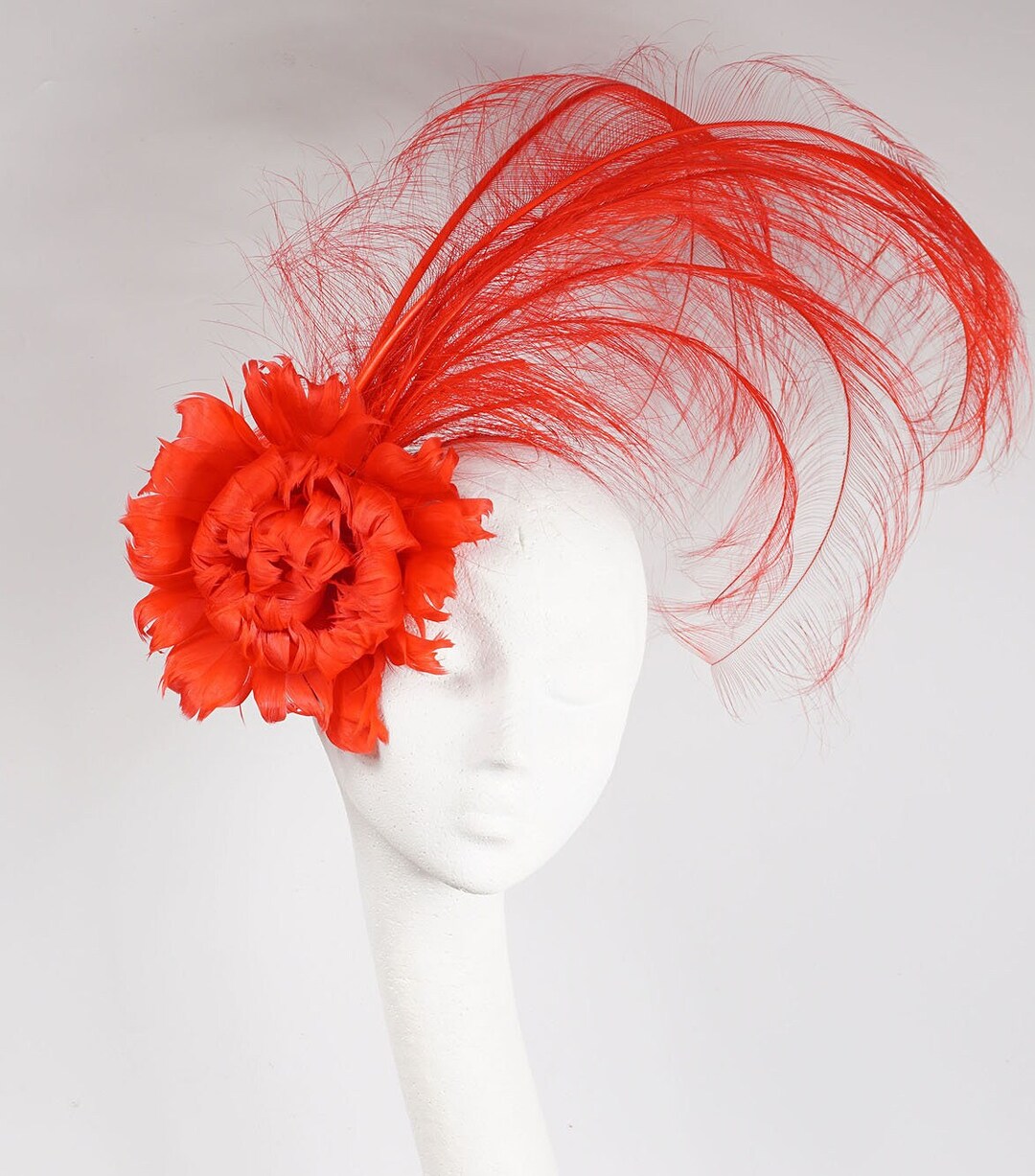 Red Feather Flower Headpiece: Royal Ascot Derby Hat - Etsy