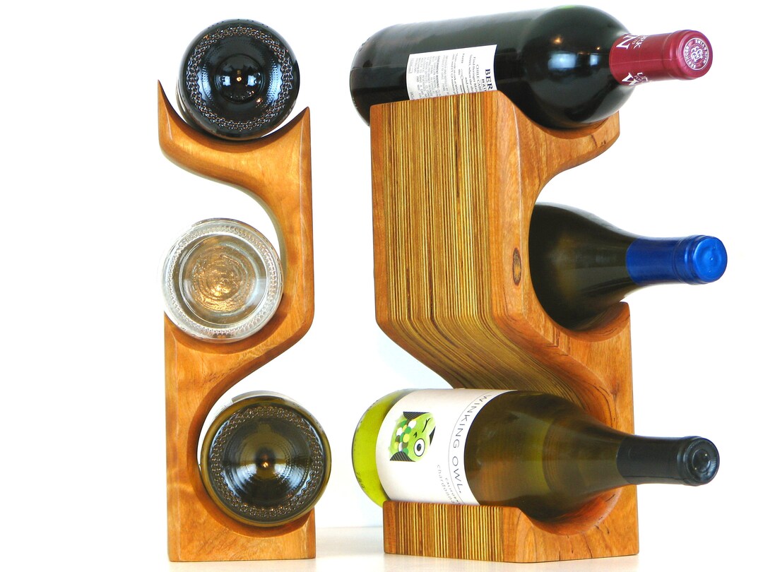 Cherry Wood Wine Bottle Rack | Wine Bottle Storage | 3 Bottle Cherry ...