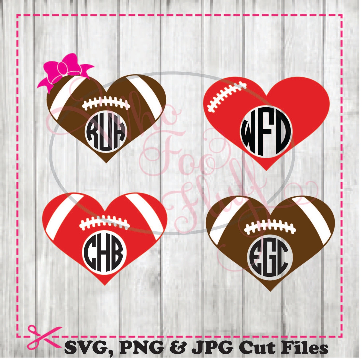 Football Heart Monogram Frames (4) Styles - Svg, Png, Jpg Cutting File ...