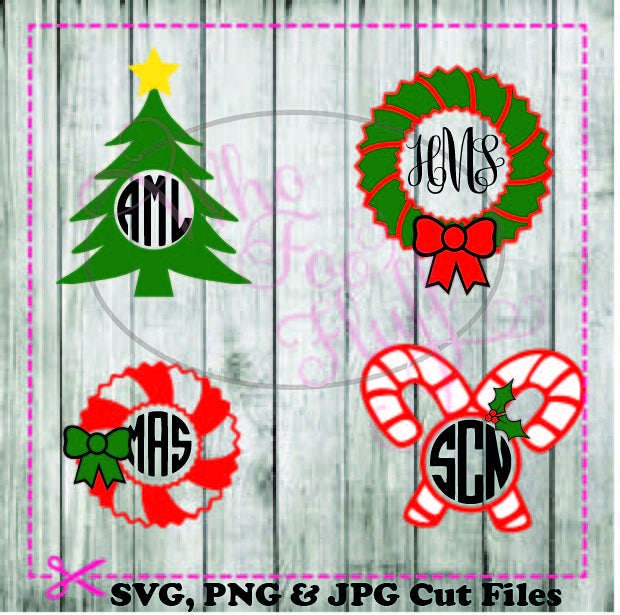 Christmas monogram frames svg png jpg dxf eps cutting file | Etsy