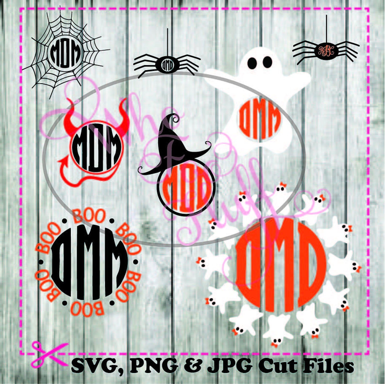Halloween monogram frames svg png jpg dxf eps cutting | Etsy