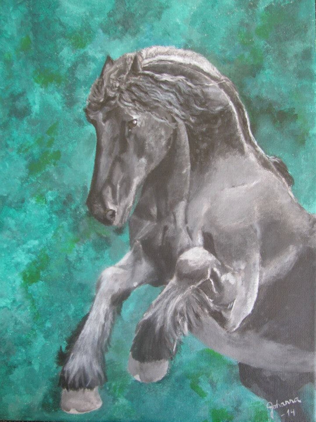 Original Acrylic Painting Friesian Horse. 30x40x4cm Cm on Canvas/on ...
