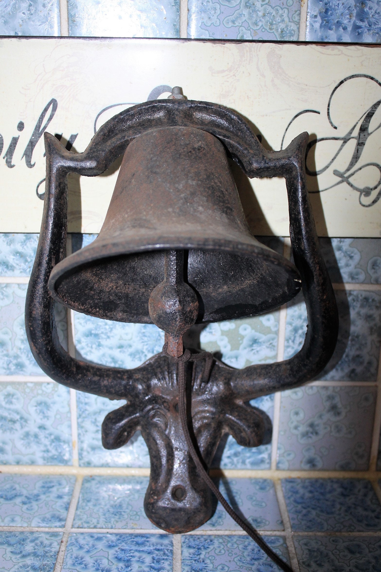 Rustic Iron Dinner Bell Mounted