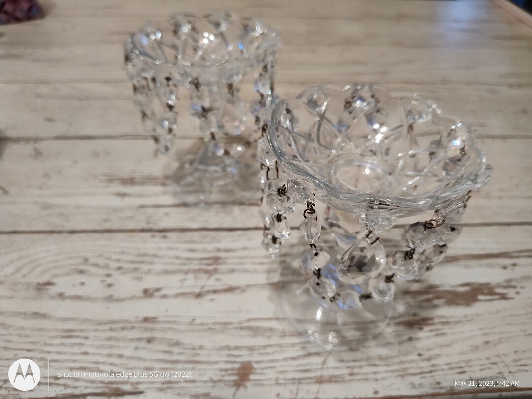 Set 2 Elegant Cut Glass Candle Holders That Are In Excellent Condition With Normal Wear And Tear