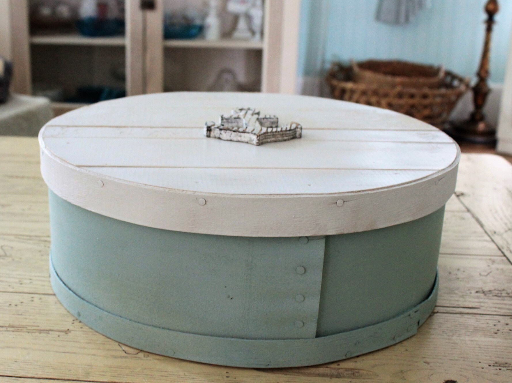 Decorative Painted Vintage Wooden Cheese, Storage Box, Beach Theme ...