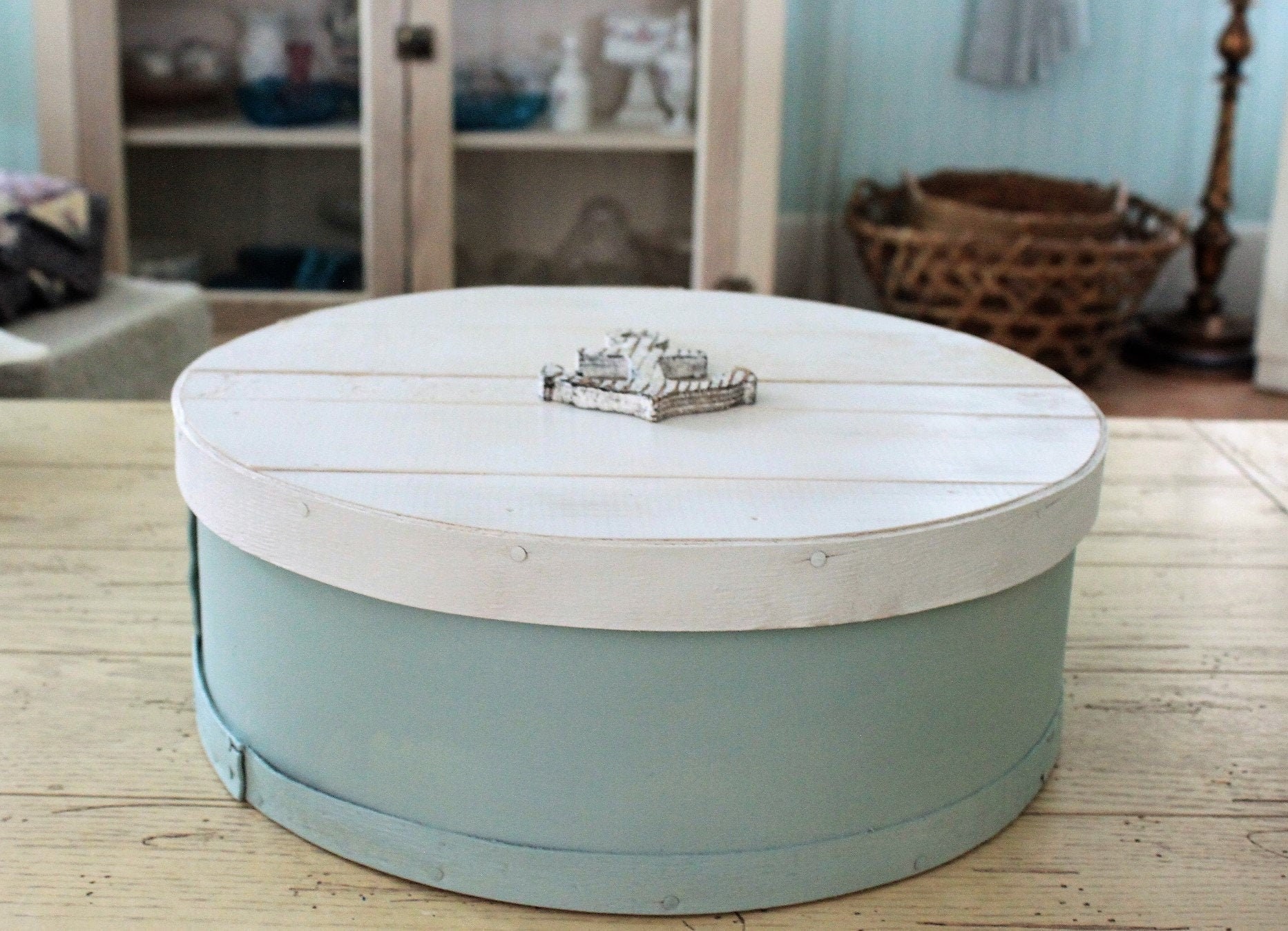 Decorative Painted Vintage Wooden Cheese, Storage Box, Beach Theme ...