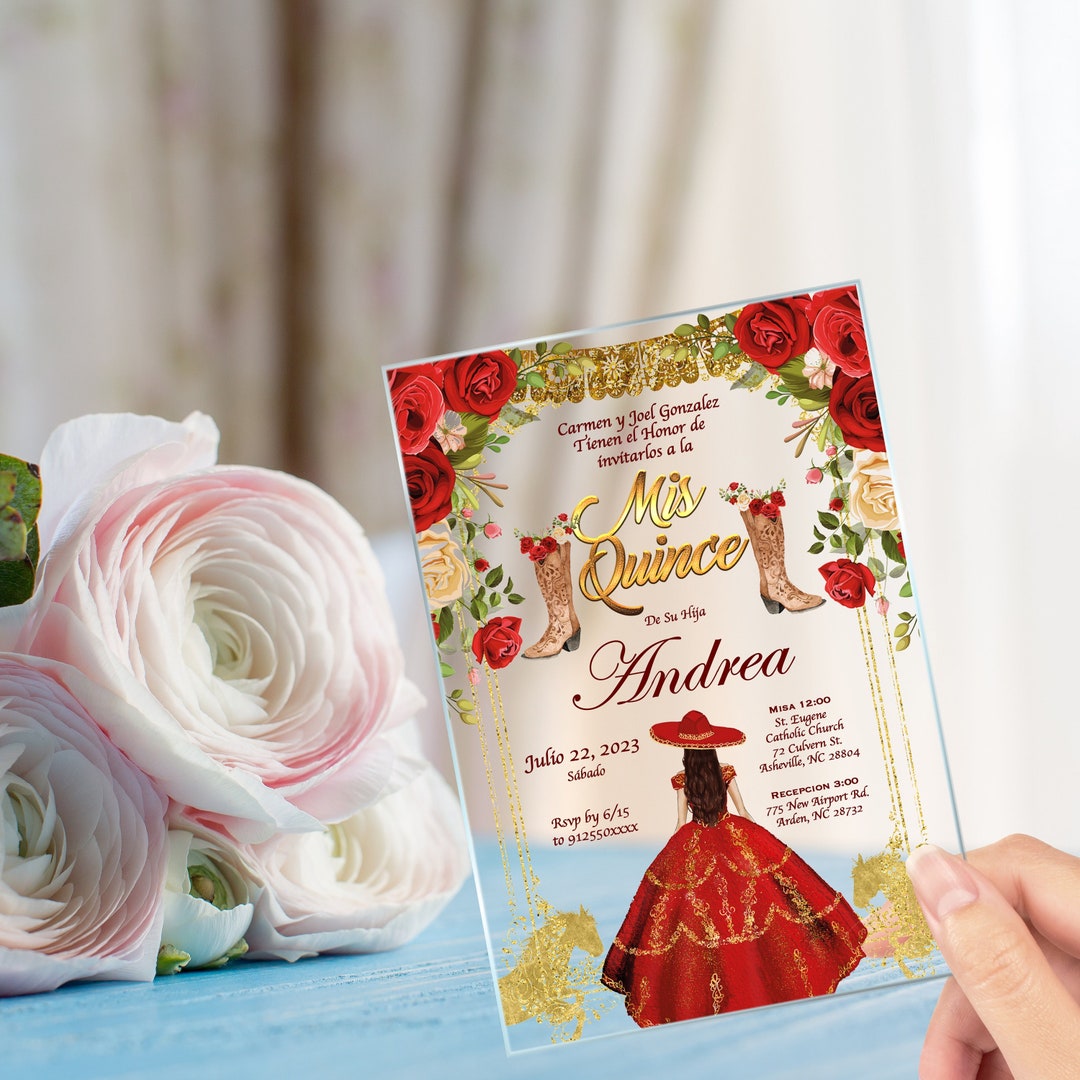 Red Charro Dress Quinceañera Invitation, Sweet 15, Sweet 16, XV Años ...