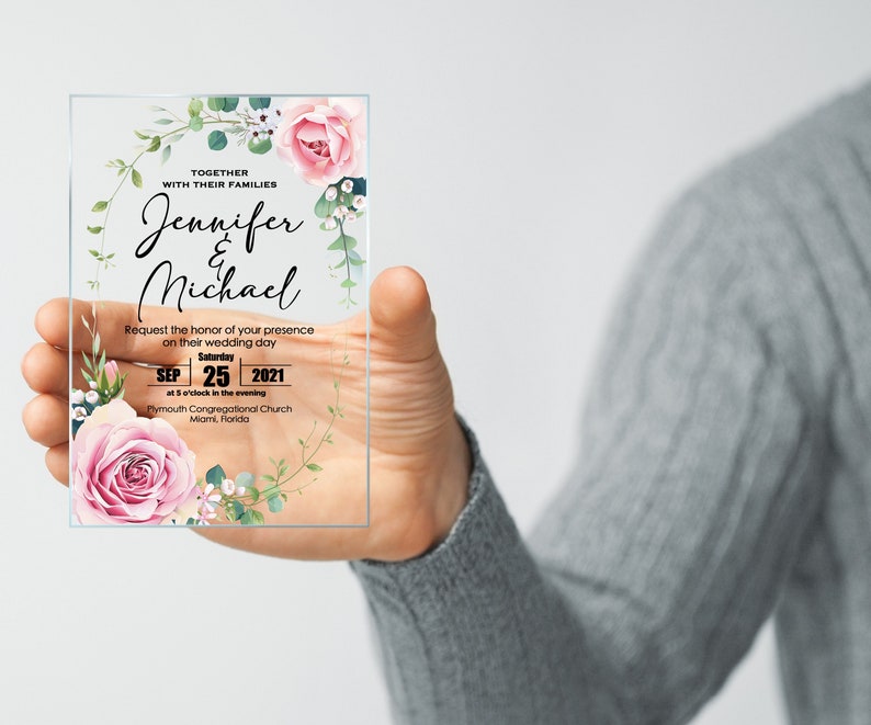 Wedding Invitation Pink Rose Acrylic Invitation Luxury - Etsy