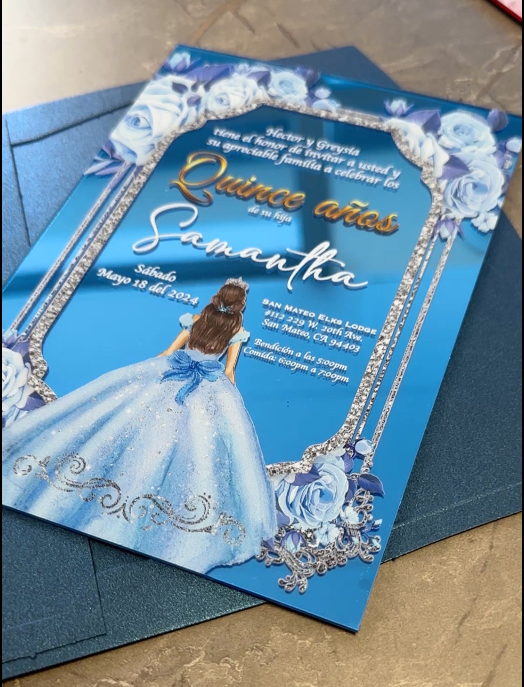 Blue Mirror Quinceanera Luxury Invitation , Quince Anos, Mis Quince ...