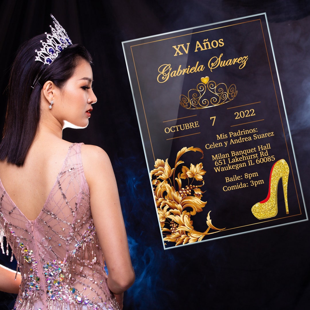 Quinceanera Invitation , Gold Frame Invitation Designs, Birthday ...
