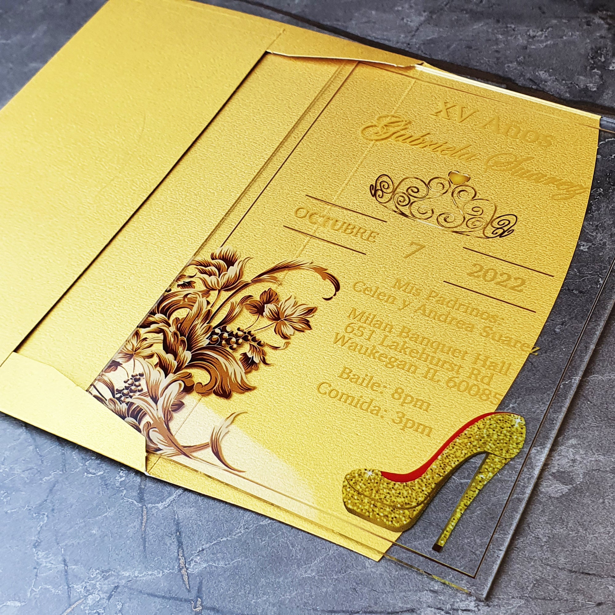 Quinceanera Invitation , Gold Frame Invitation Designs, Birthday ...