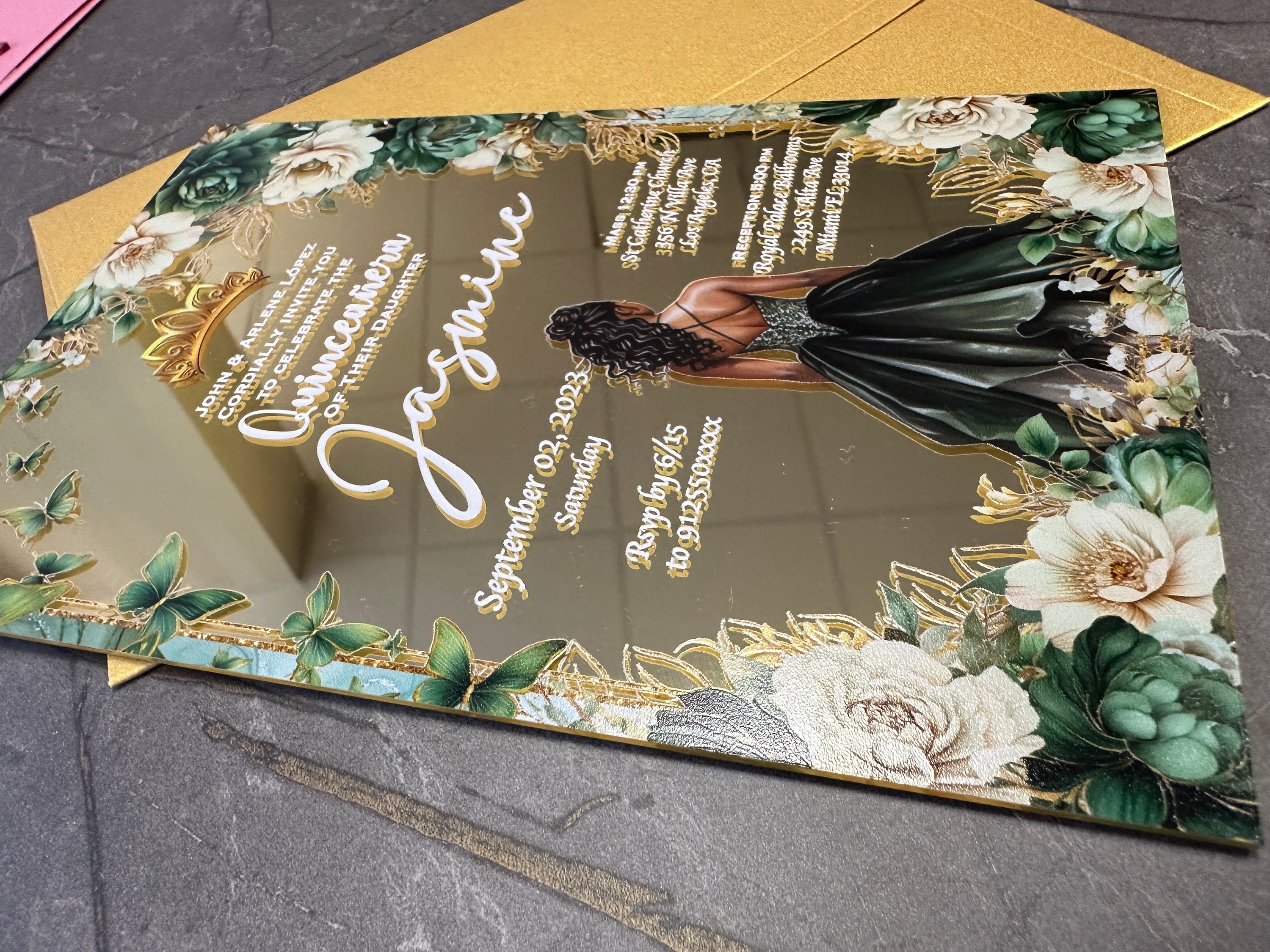Gold Mirror Quinceanera Luxury Invitation , Quince Anos, Mis Quince ...