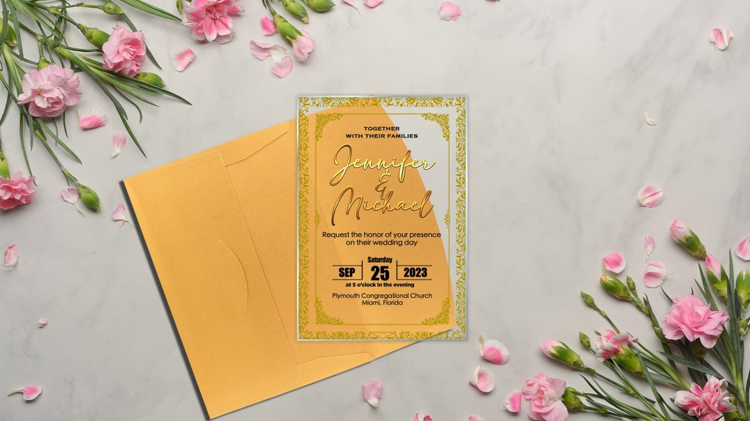 Gold Invitation Luxury, Gold Frame Wedding Card, Birthday Quinceanera ...