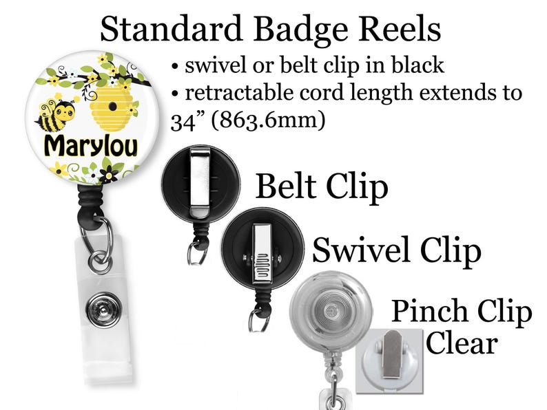 Bumble Bee Badge Reel, Personalized Retractable ID Holder, Summer ...