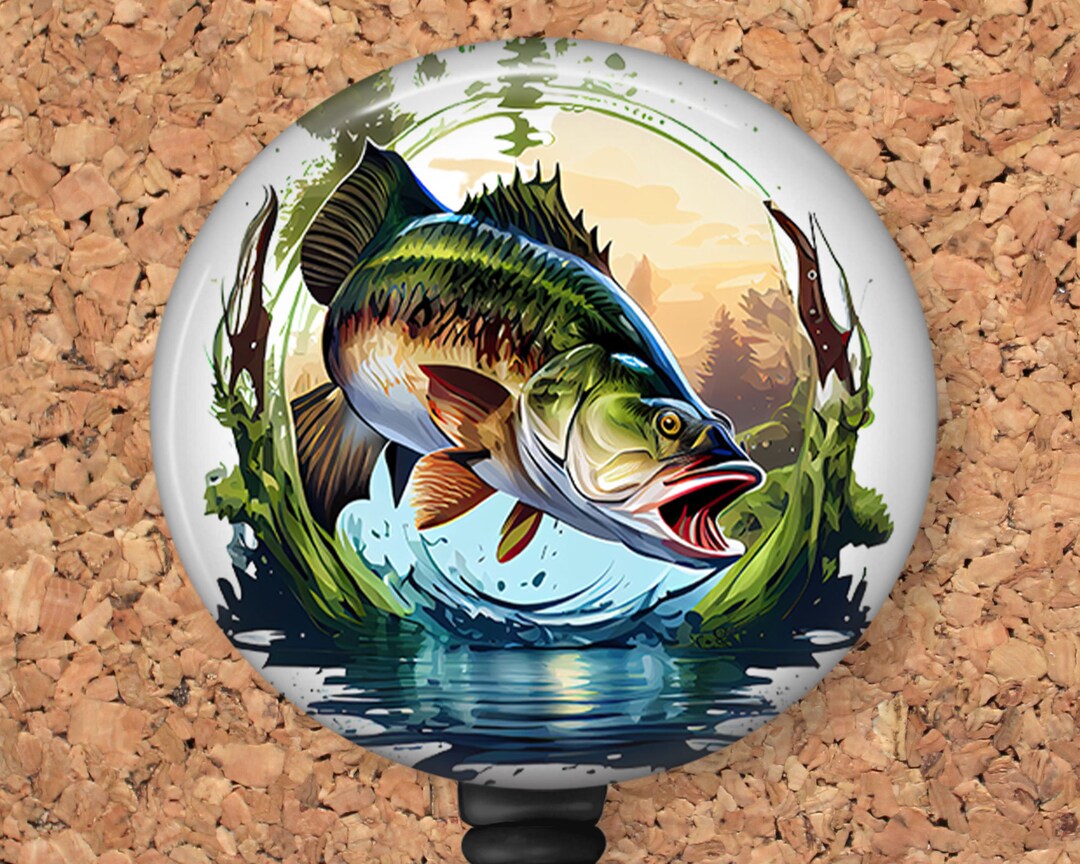 Fishing Badge Reel, Bass Badge Reels for Men, Masculine Badge Reel, Id ...
