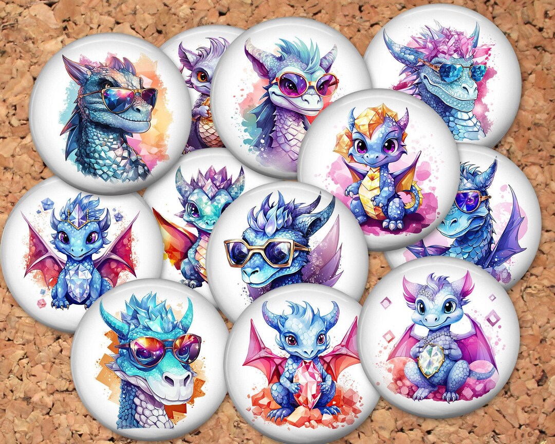 Cool Dragons Buttons, Pins, Flat Back, Magic Party Favors, DIY Badge ...