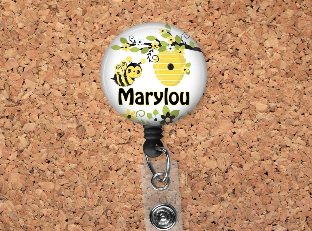 Bumble Bee Badge Reel, Personalized Retractable ID Holder, Summer ...